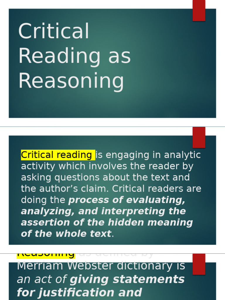Critical Reading and Reasoning Guide | PDF
