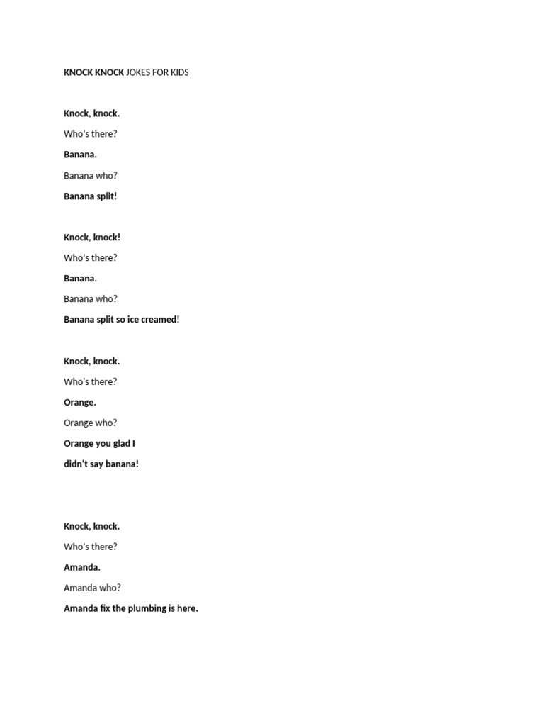 Knock Knock Jokes For Kids | PDF | Foods