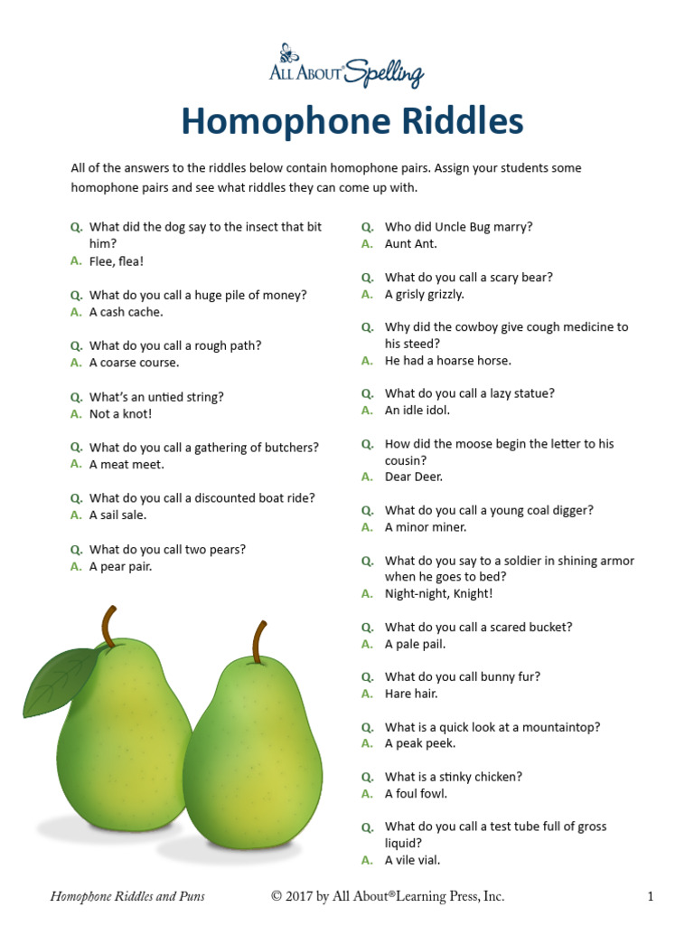 Homophone Riddles and Puns | PDF