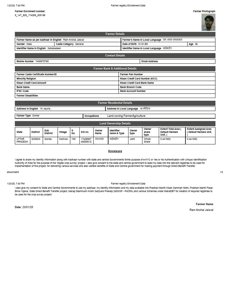 Farmer registry Enrollement Data1 | PDF | Access Control | Authentication