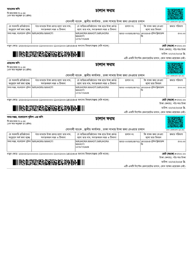 CHALAN FORM (Police - Clearance - NM) | PDF