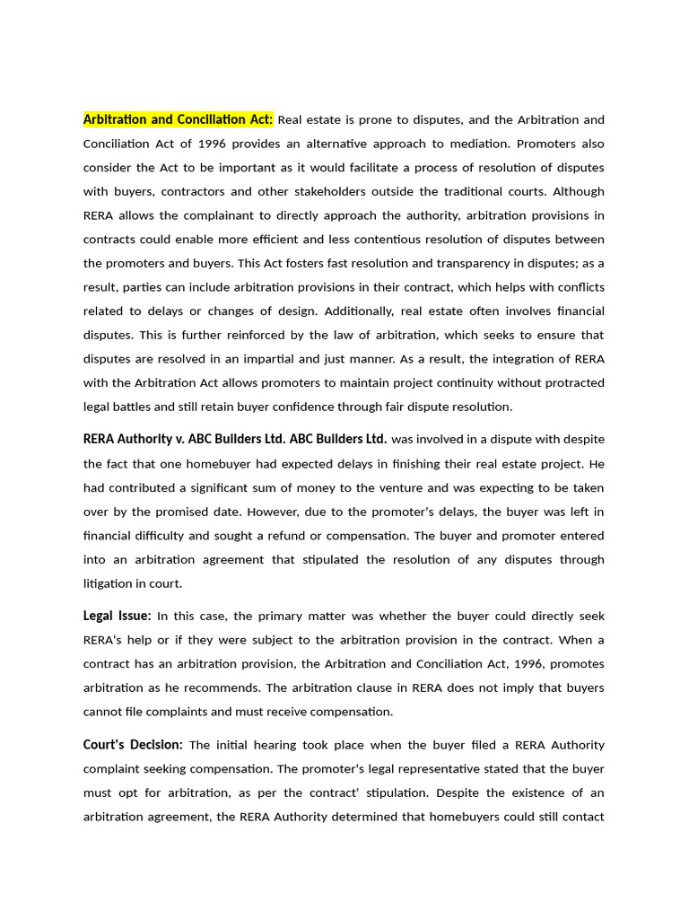 RERA vs Arbitration in Real Estate | PDF | Arbitration | Mortgages