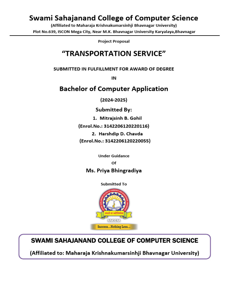 transportation Project Proposal BCA 2024-25 pdf | PDF | Cargo | Transport