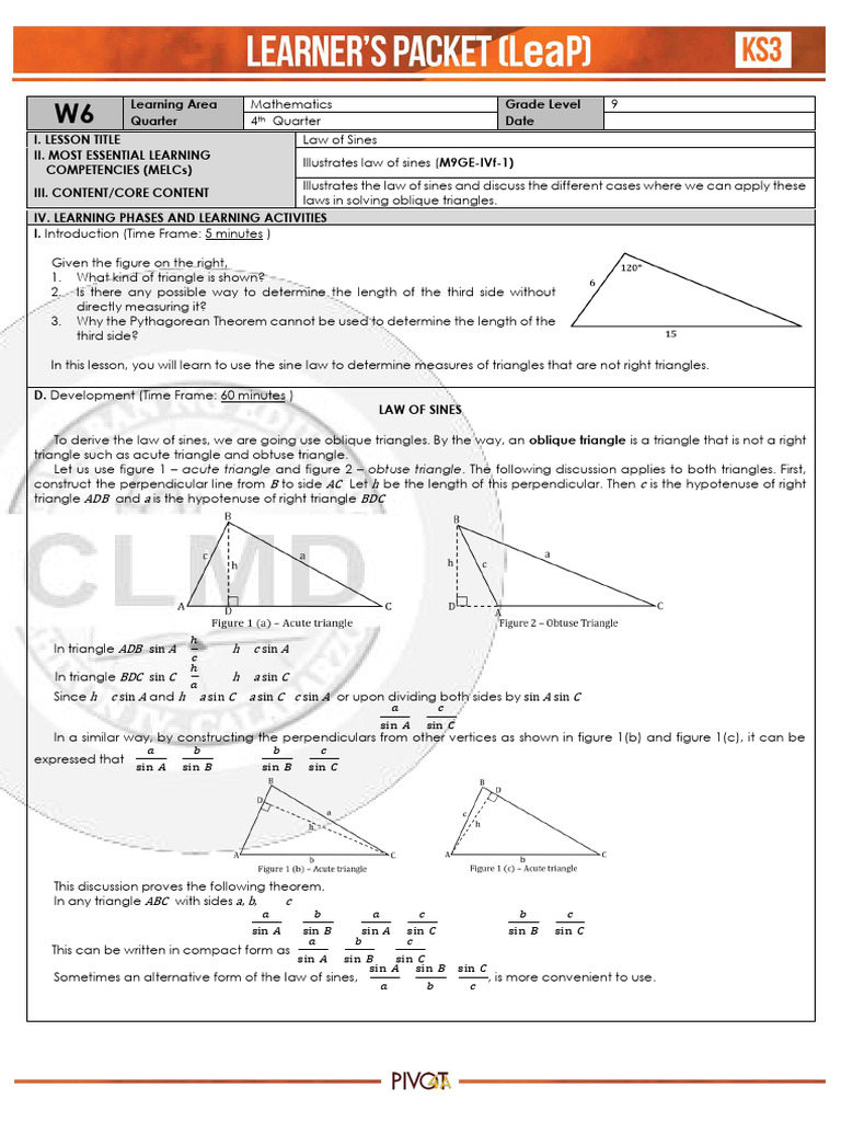 Q4-Math-9-Week-6 | PDF | Triangle | Trigonometric Functions