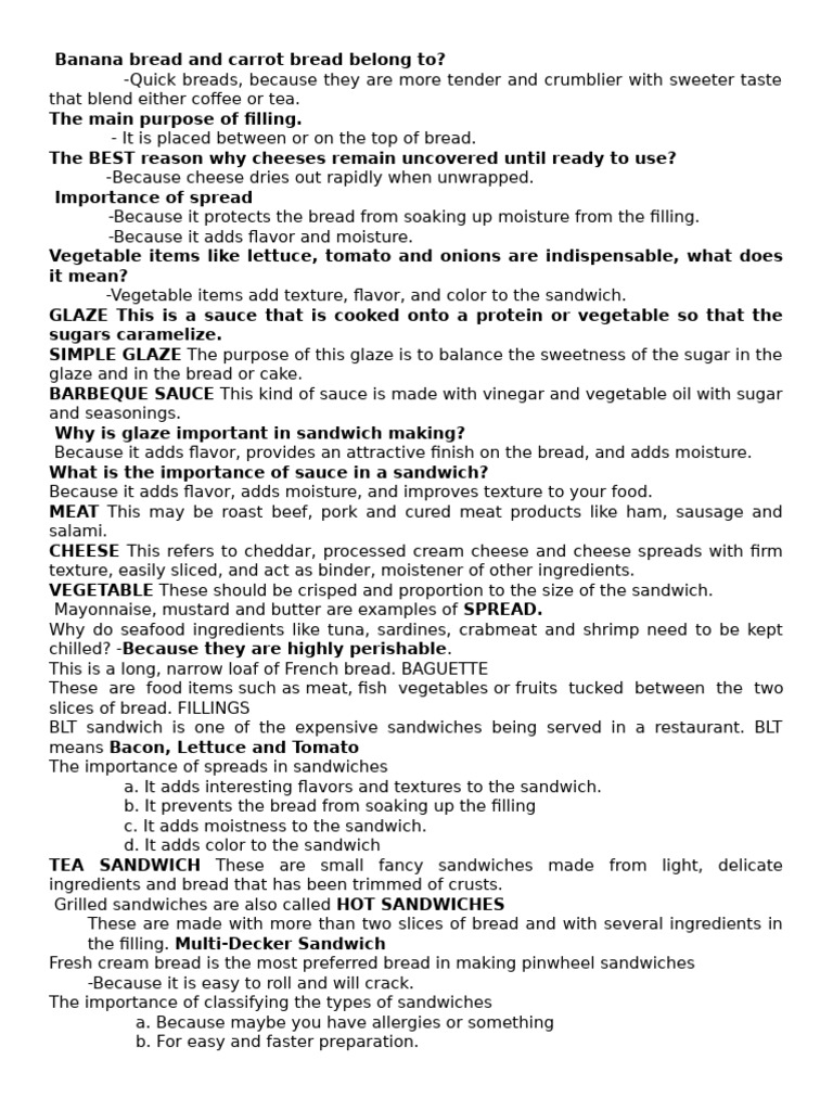 reviewer-tle | PDF | Sandwich | Breads