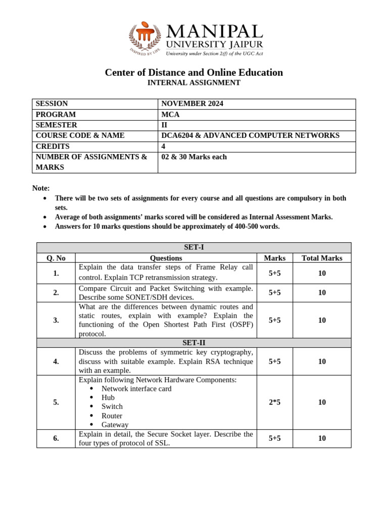 MCA Advanced Networks Assignment | PDF