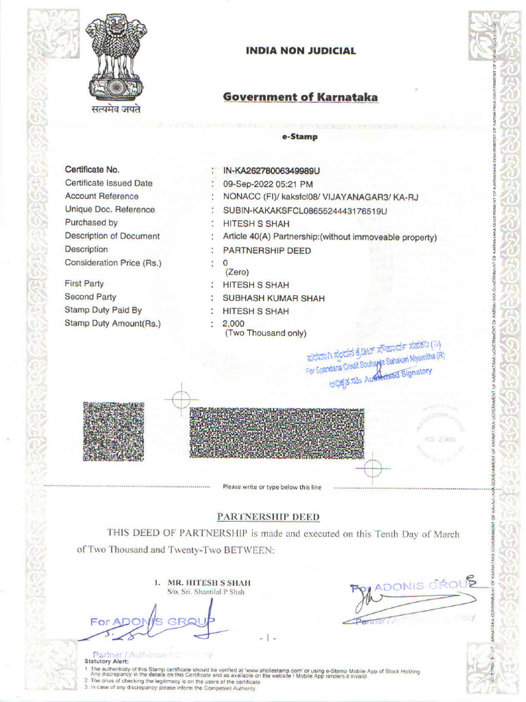 Adonis Group Partnership Deed | PDF