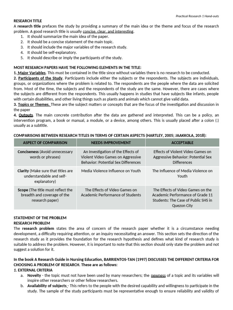 Practical Research 1 3rd Quarter HandOut | PDF | Teachers | Experience