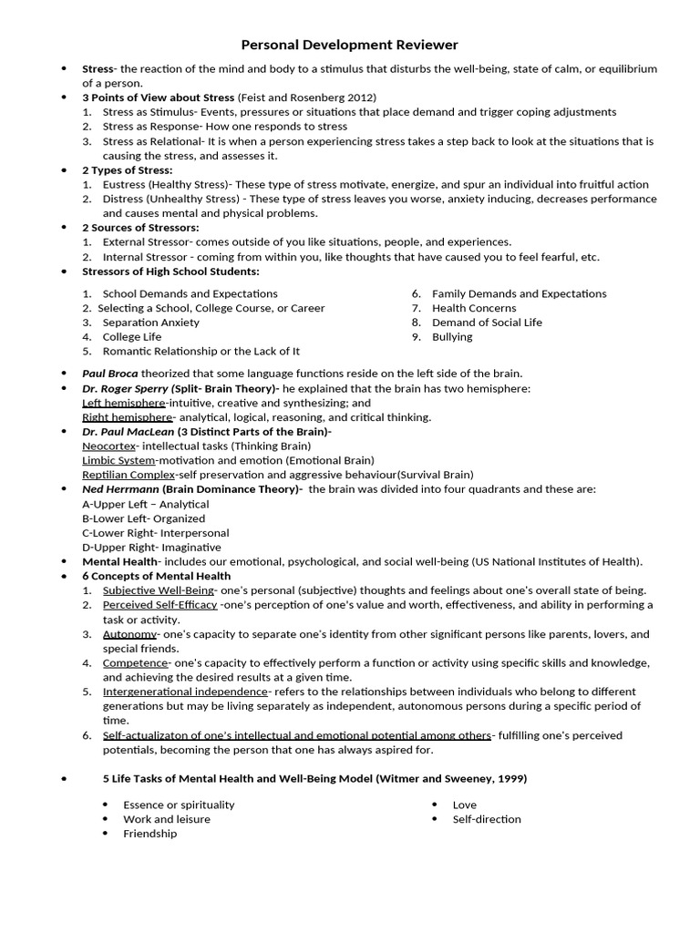 Personal Development Reviewer | PDF | Stress (Biology) | Mind