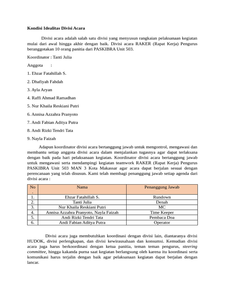 LPJ Divisi Acara Raker | PDF