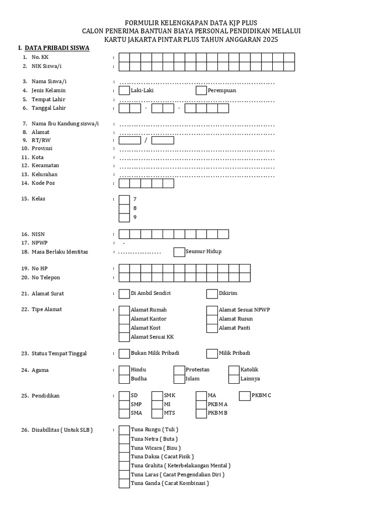 Formulir - Pendaftaran - KJP - Plus - 2025 | PDF