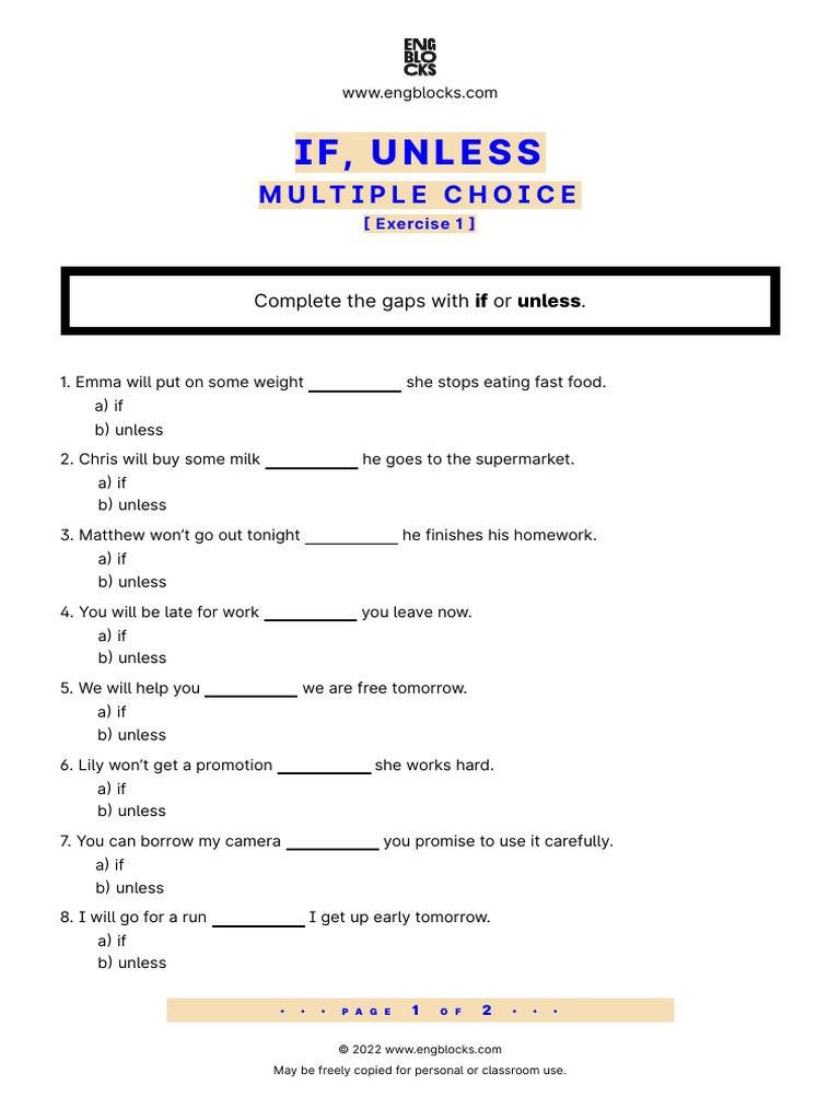 If vs Unless Exercises with Answers | PDF