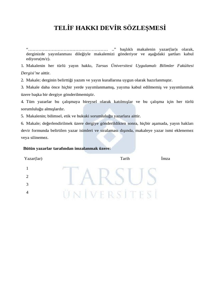 Telif Hakkı Devir Formu | PDF