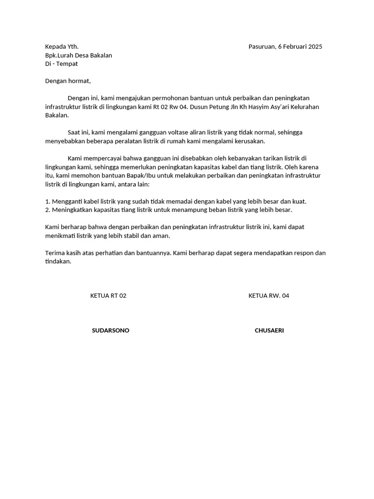 Surat Untuk Lurah | PDF