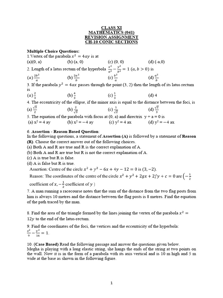 Class XI Conic Sections Quiz | PDF | Analytic Geometry | Geometry