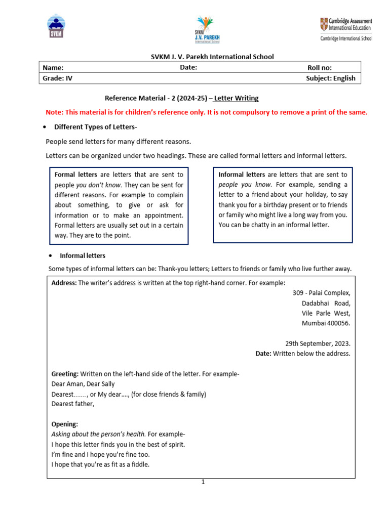 English Reference Material - 2 (Letter Writing) 2 | PDF