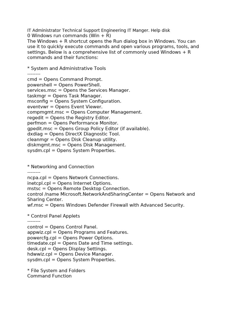 Essential Windows Run Commands Guide | PDF
