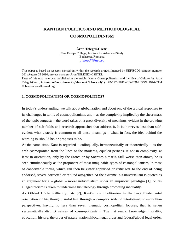 Kantian Cosmopolitanism Explained | PDF | Immanuel Kant | Cosmopolitanism
