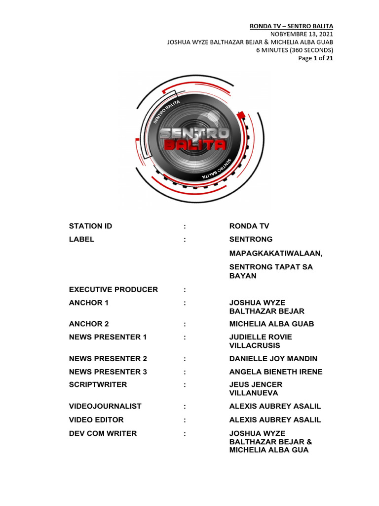 TV Broadcasting Script | PDF