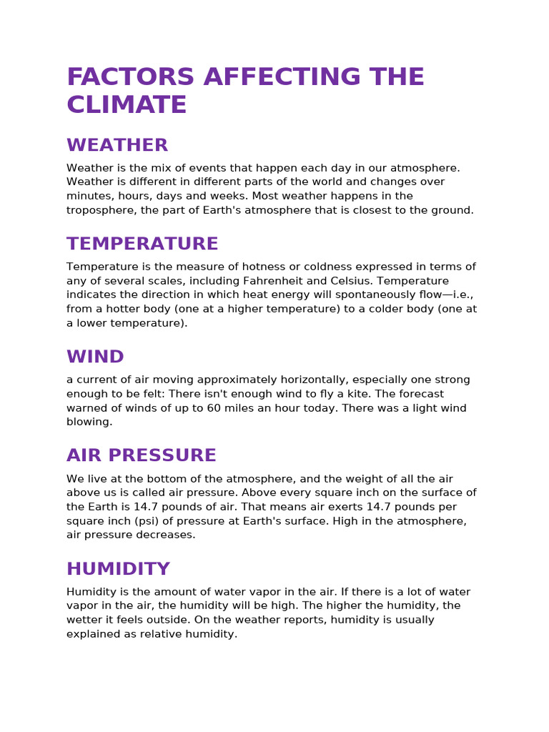 Factors Affecting The Climate | PDF | Atmosphere Of Earth | Humidity