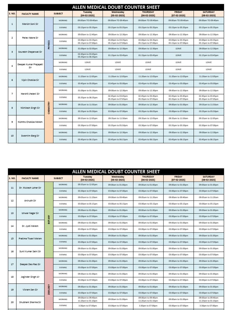 Faculty Schedule Feb 2025 | PDF