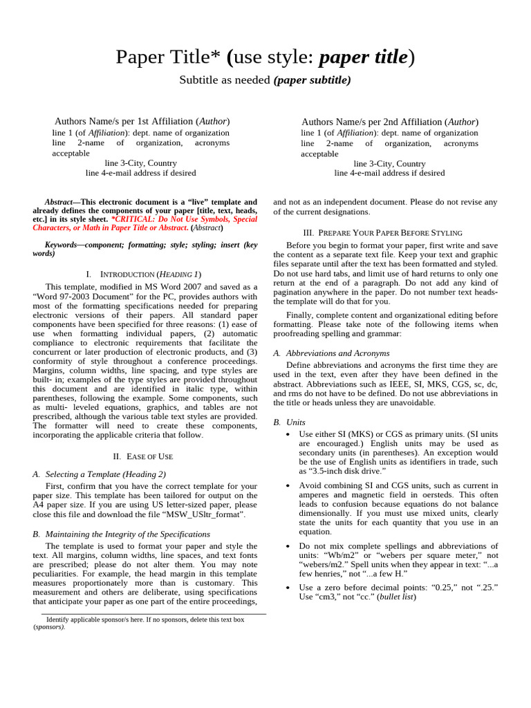 Formatting Template for Academic Papers | PDF | Note (Typography) | Bracket