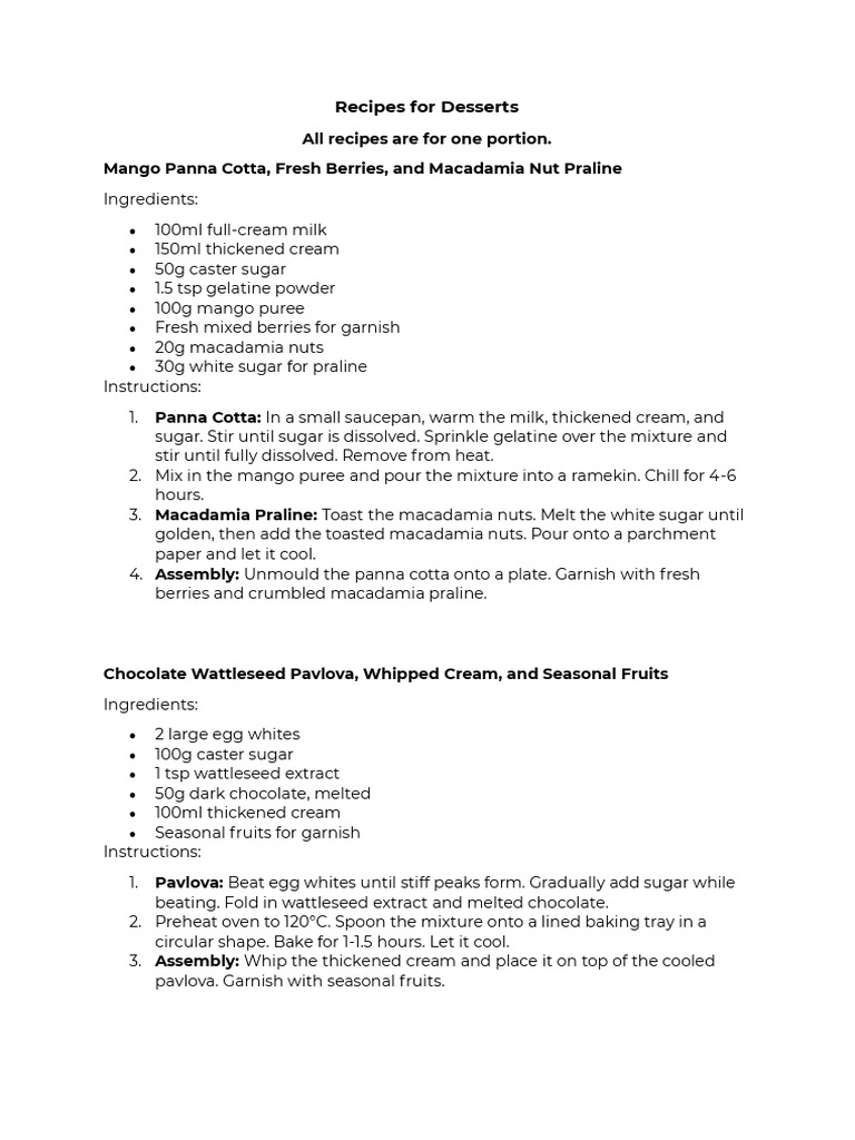 03 - Recipes Ingredients List For Desserts | PDF | Cakes | Desserts