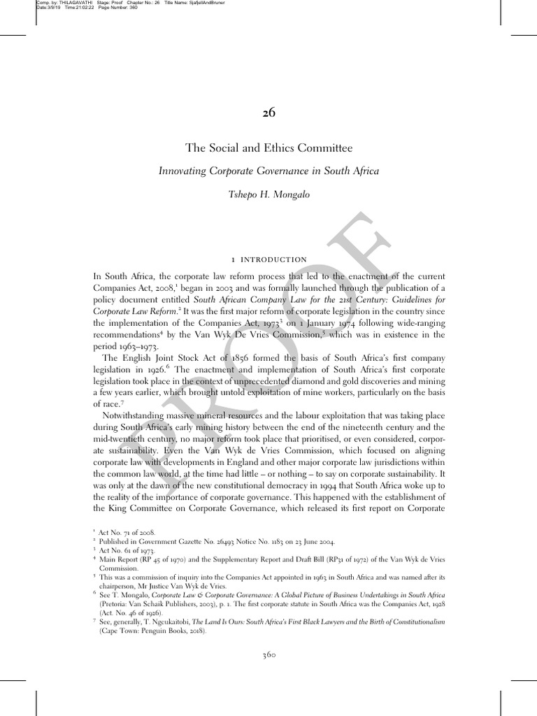 Innovating Corporate Governance in South Africa - Social and Ethics Committee | PDF | Statutory ...