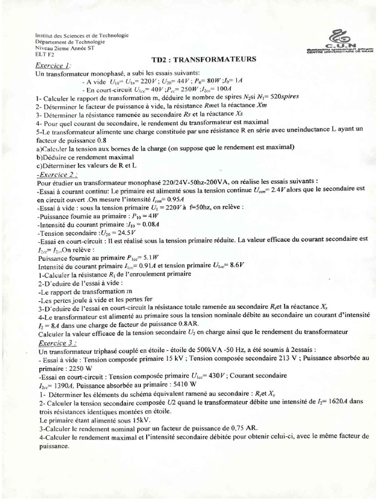 Td 2 Electrotechnique | PDF