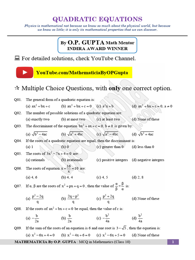 4 Quadratic Equations - 250119 - 234240 | PDF | Equations | Quadratic ...