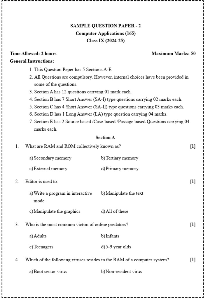 Class 9 Computer Applications Paper 2024 | PDF | Operating System ...