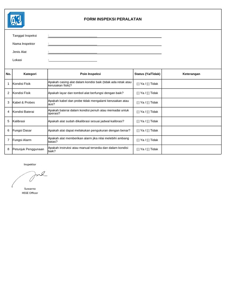 Checklist Inspeksi Peralatan Proyek | PDF
