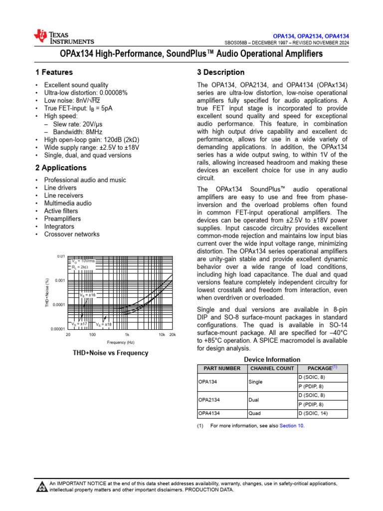 opa2134 | PDF | Amplifier | Electrostatic Discharge