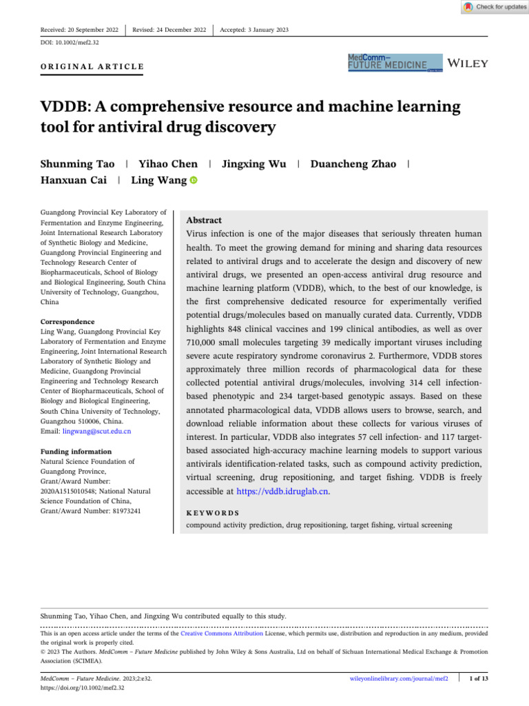 MedComm Future Medicine - 2023 - Tao - VDDB A comprehensive resource ...