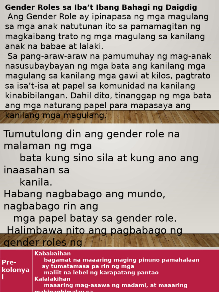 Presentation 5 Gender Roles Sa Iba't Ibang Bahagi NG Daigdig | PDF