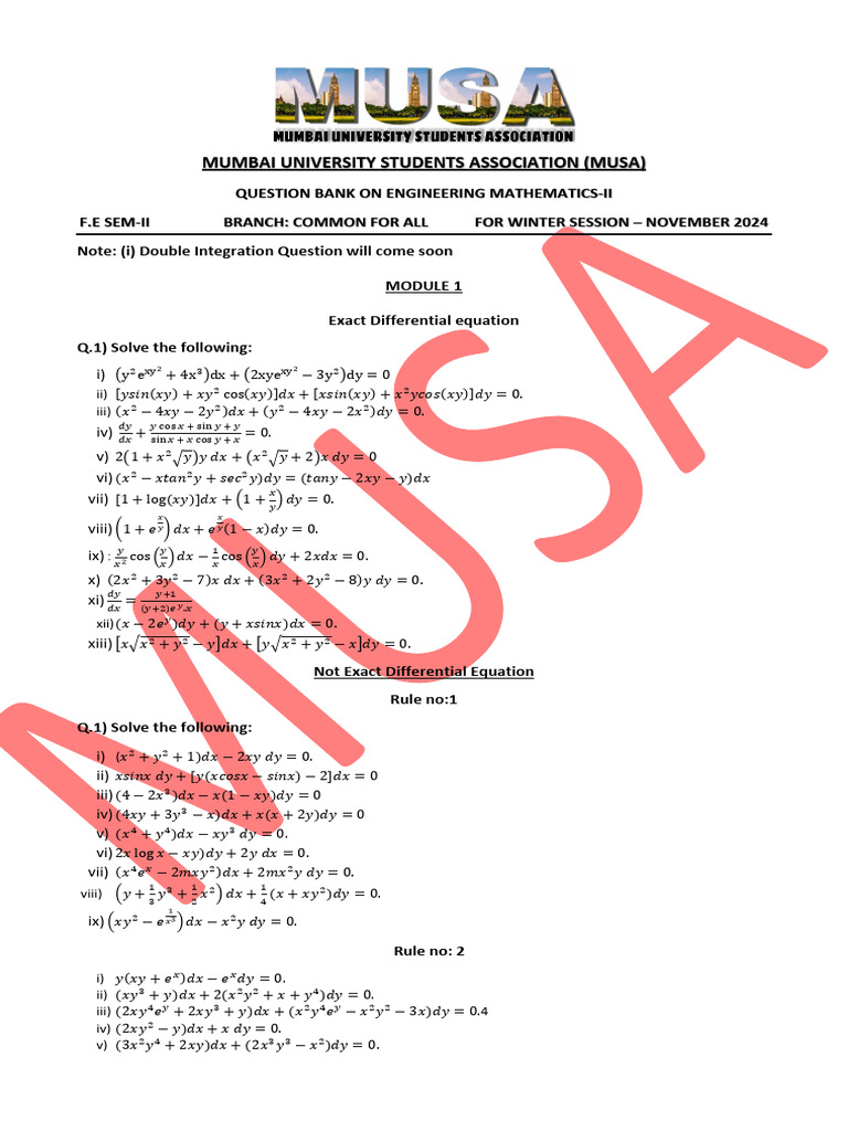 MUSA Engineering Math-II Question Bank | PDF | Sphere | Geometric Shapes