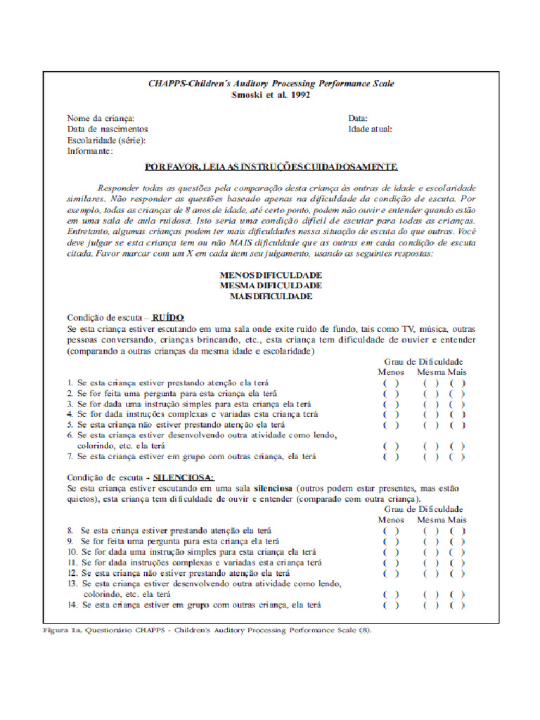 Chapps Questionario Crianças | PDF