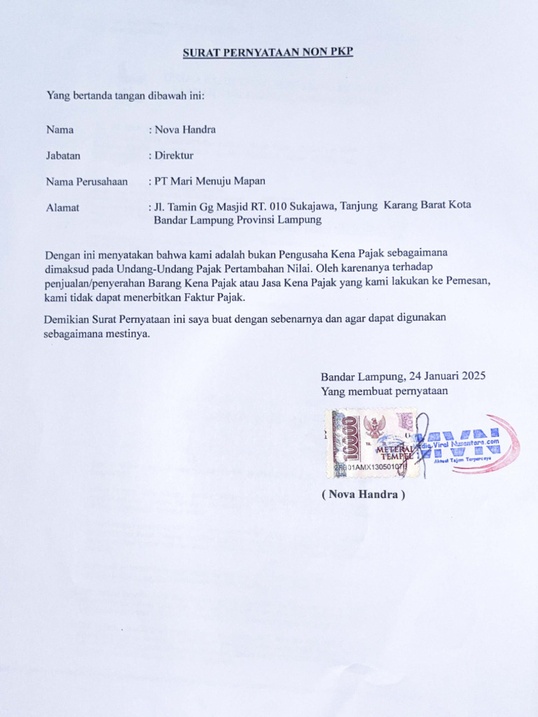 Surat Pernyataan Non PKP | PDF