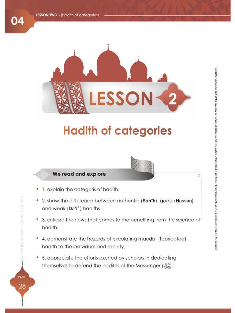 U4L2 CHAPTER AUTHENTIC GOOD WEAK HADITH CATEGORIES | PDF