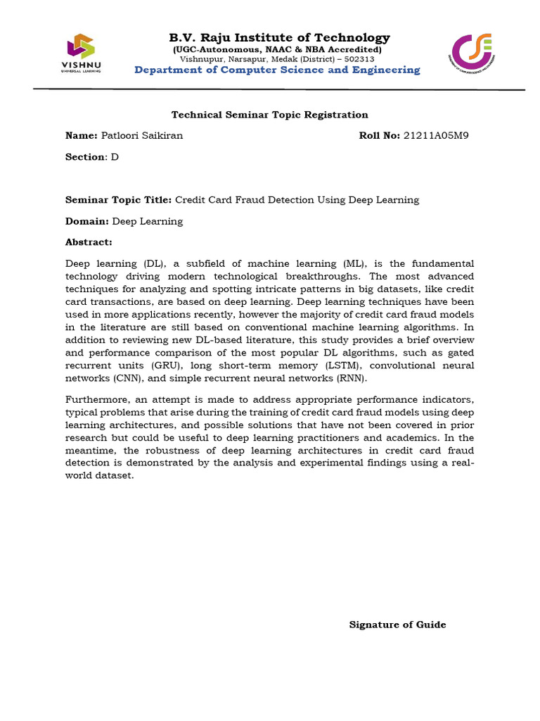 Deep Learning for Credit Card Fraud Detection | PDF