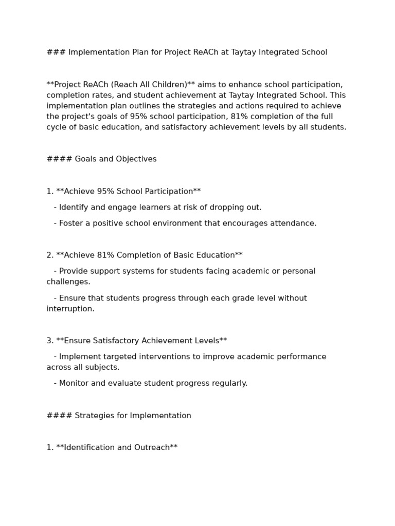 Project ReACh Implementation Plan | PDF | Mentorship | Teaching