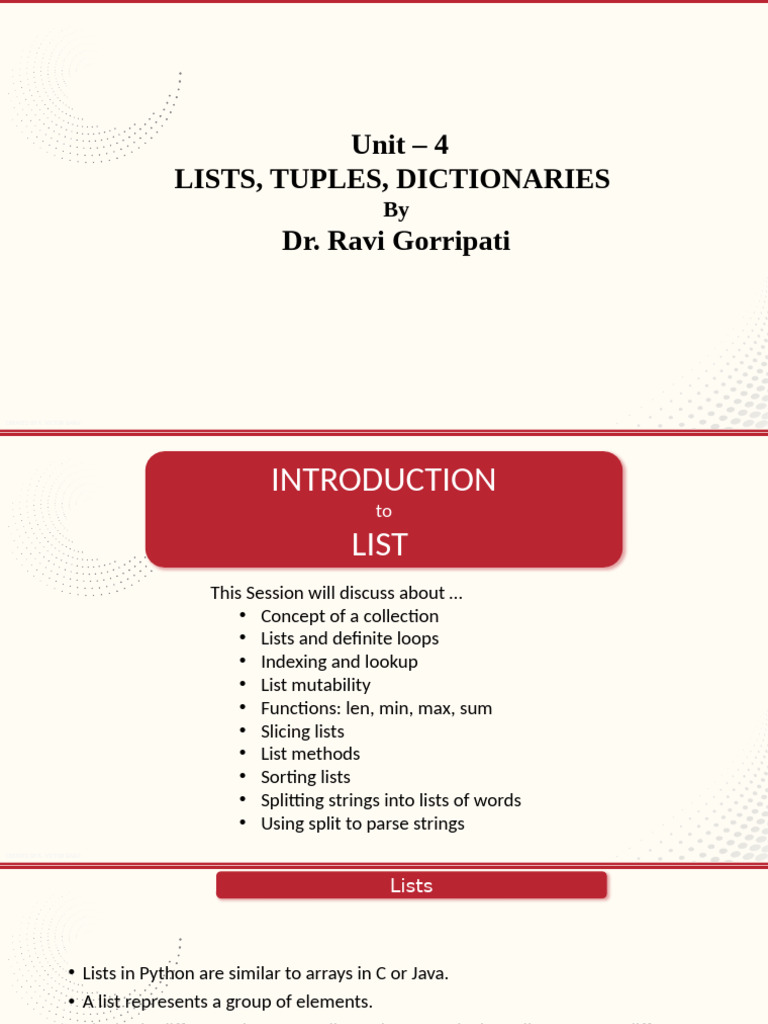 Unit-4-List Tuple Dictonary | PDF | Software Engineering | Computing