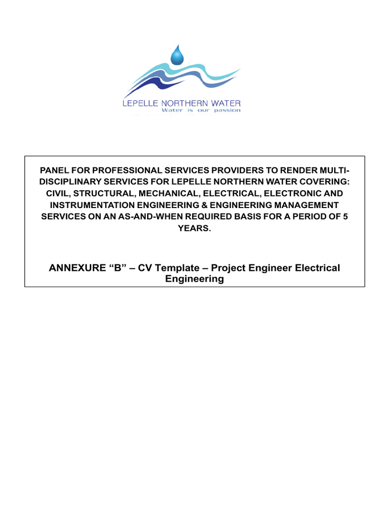 Annexure B - CV Template Project Engineer - Electrical Engineering ...