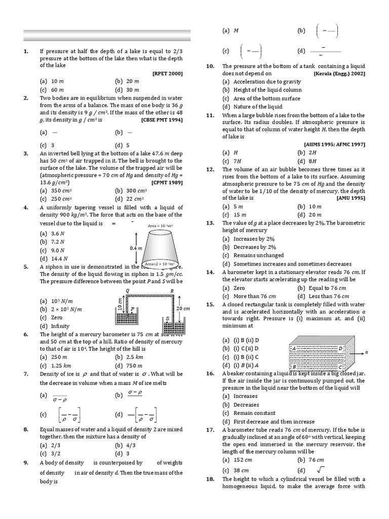 FLuid Statics | PDF | Density | Pressure