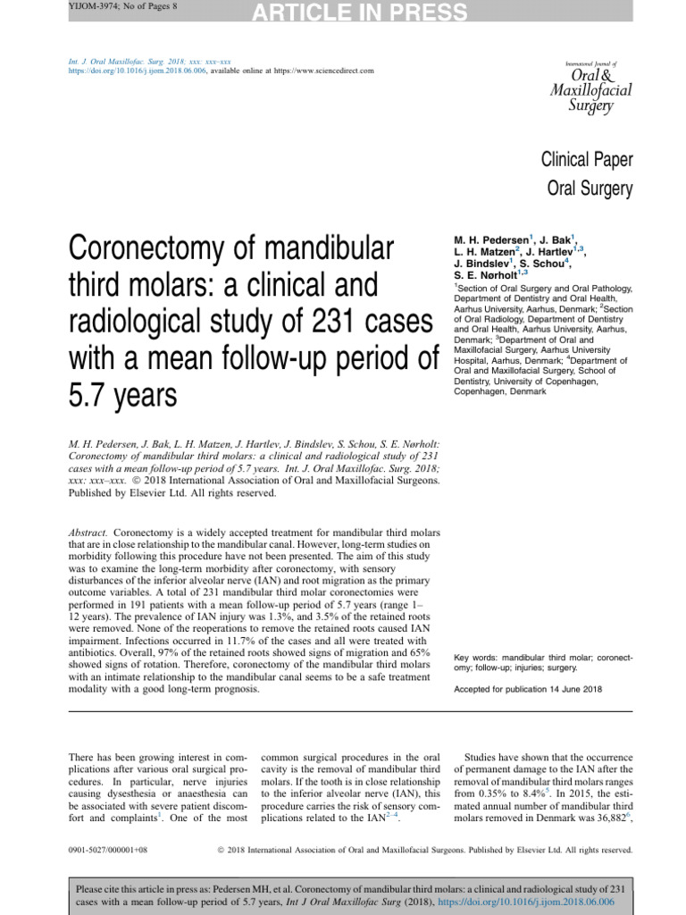 Coronectomy of mandibular third molars | PDF | Surgery | Oral And ...