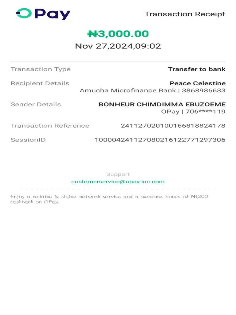 Bank Transfer Receipt - OPay | PDF