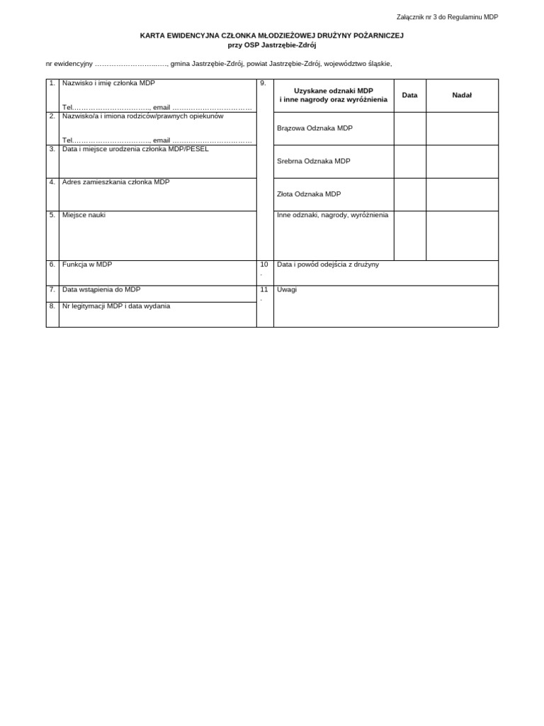 Zal. 3 Karta Ewidencyjna Czlonka MDP | PDF