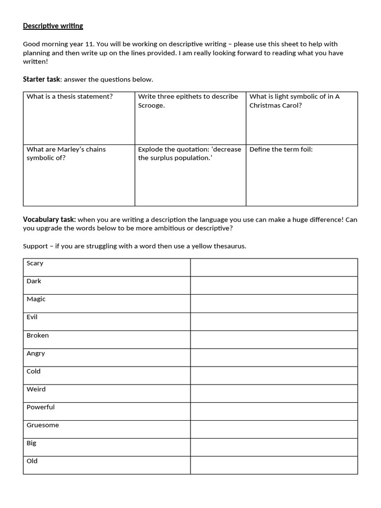 Y11 - ACC - Creative Writing - Home Learning | PDF