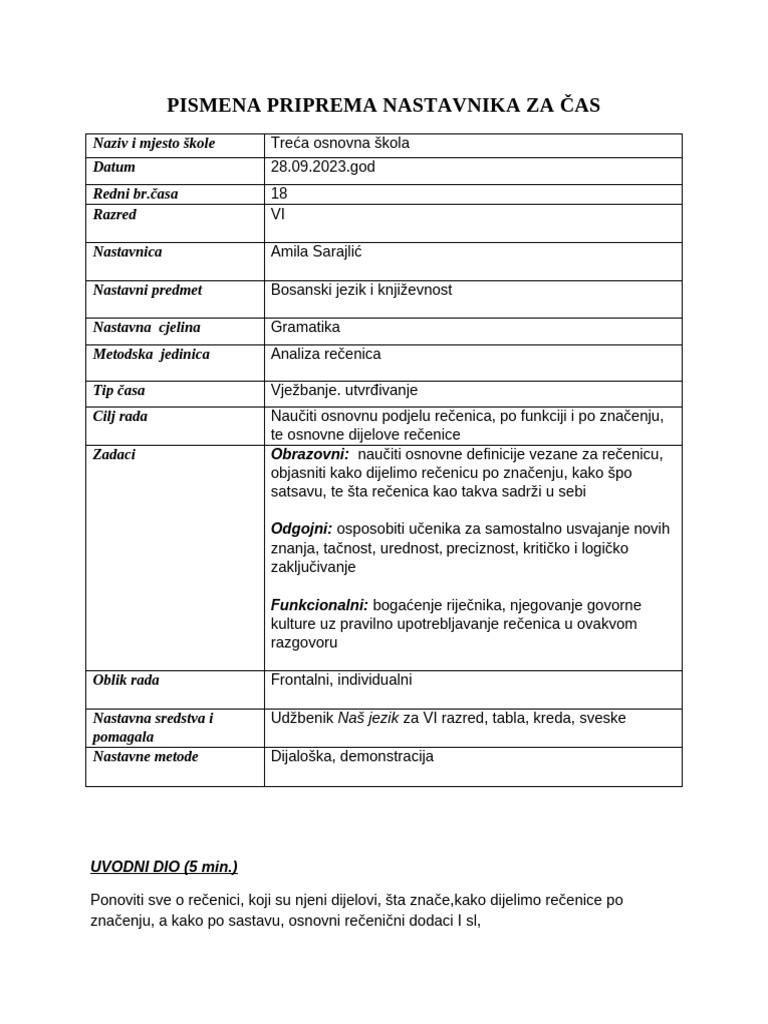 Analiza Rečenica-Ponavljanje BR.18 | PDF