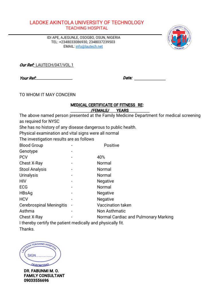 Christianah Medical Fitness | PDF